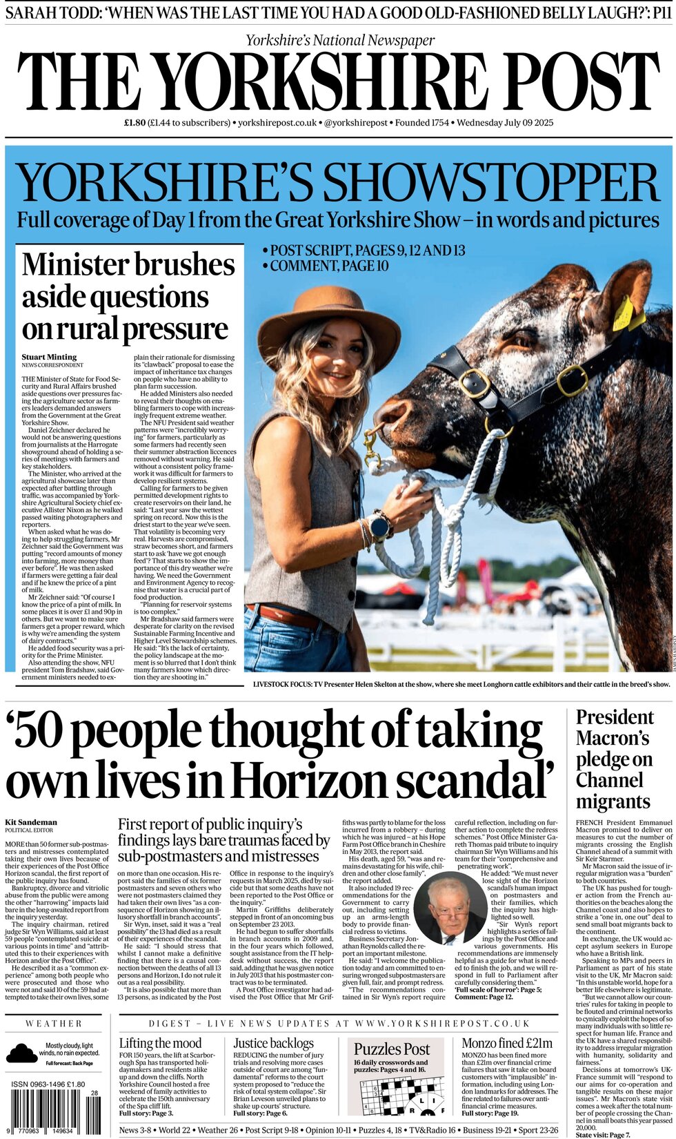 The Yorkshire Post - Today's Front Page, 09/07/2025