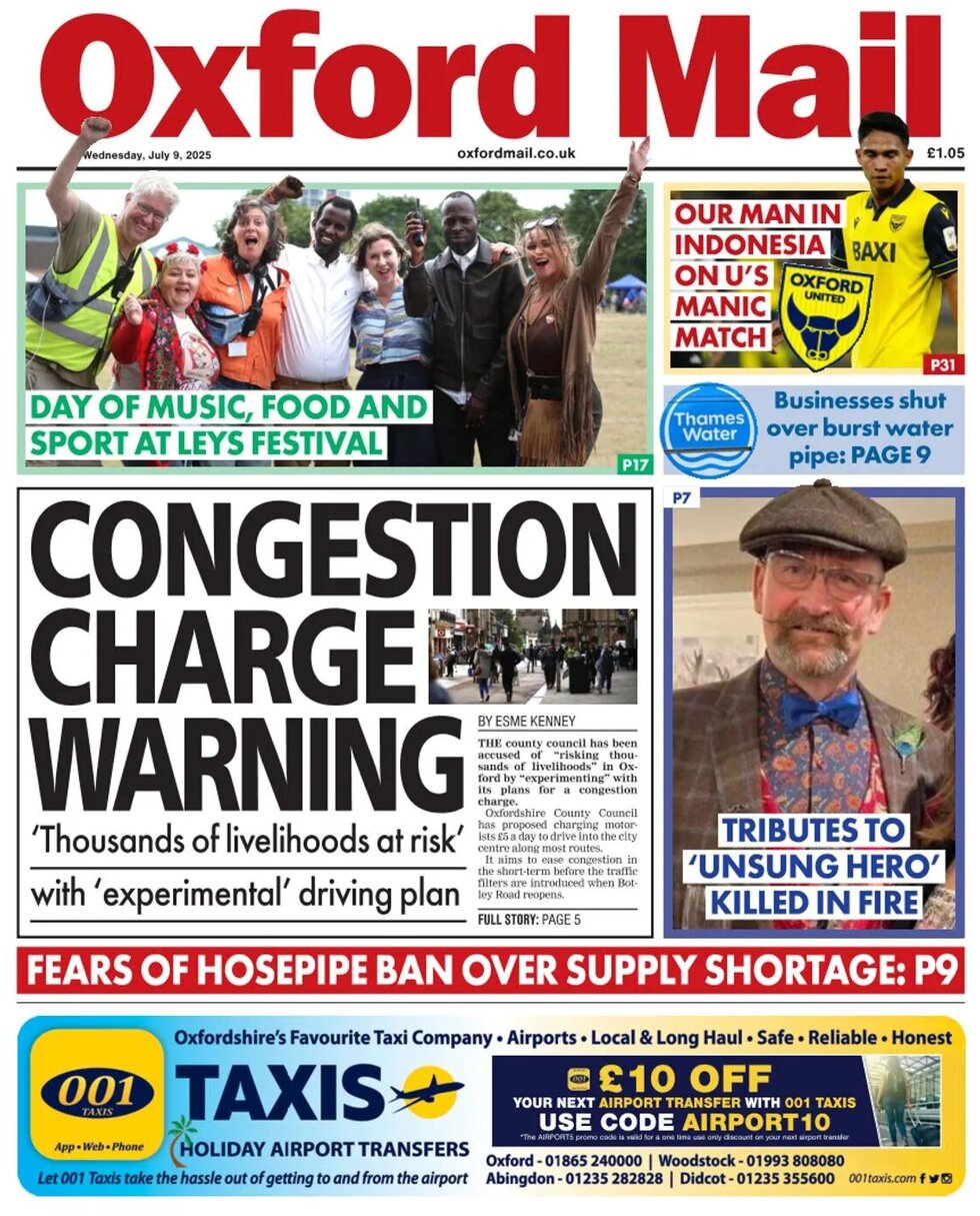 Oxford Mail - Today's Front Page, 09/07/2025