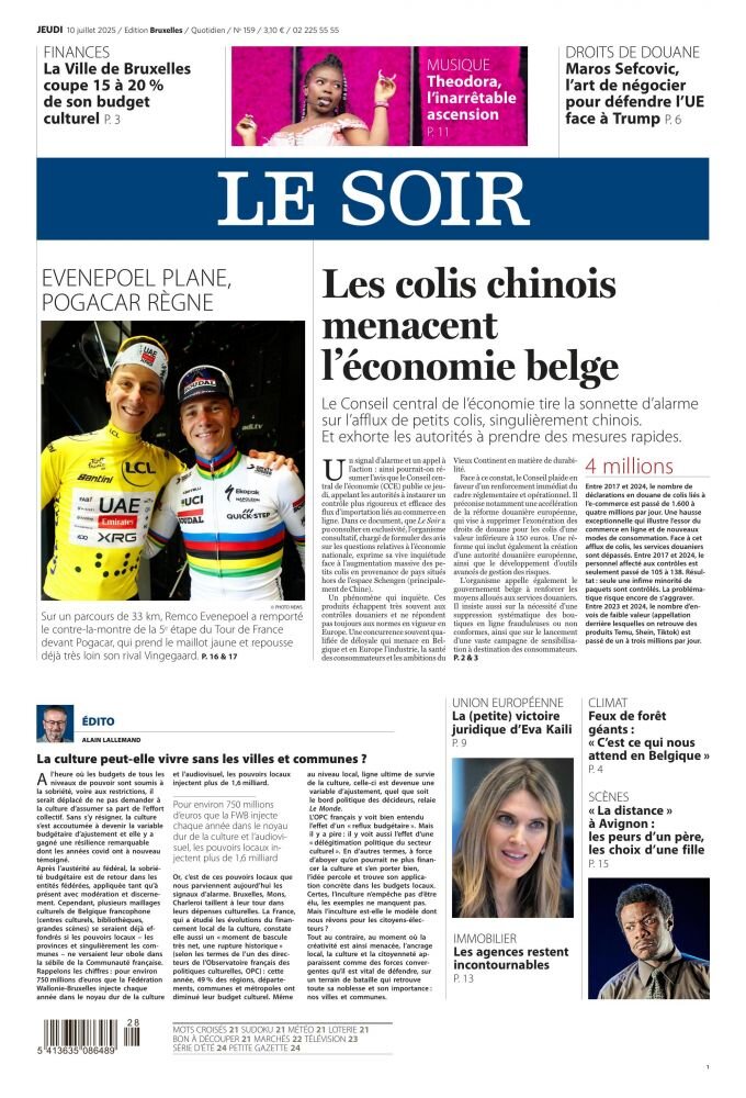 Le Soir - Today's Front Page, 10/07/2025