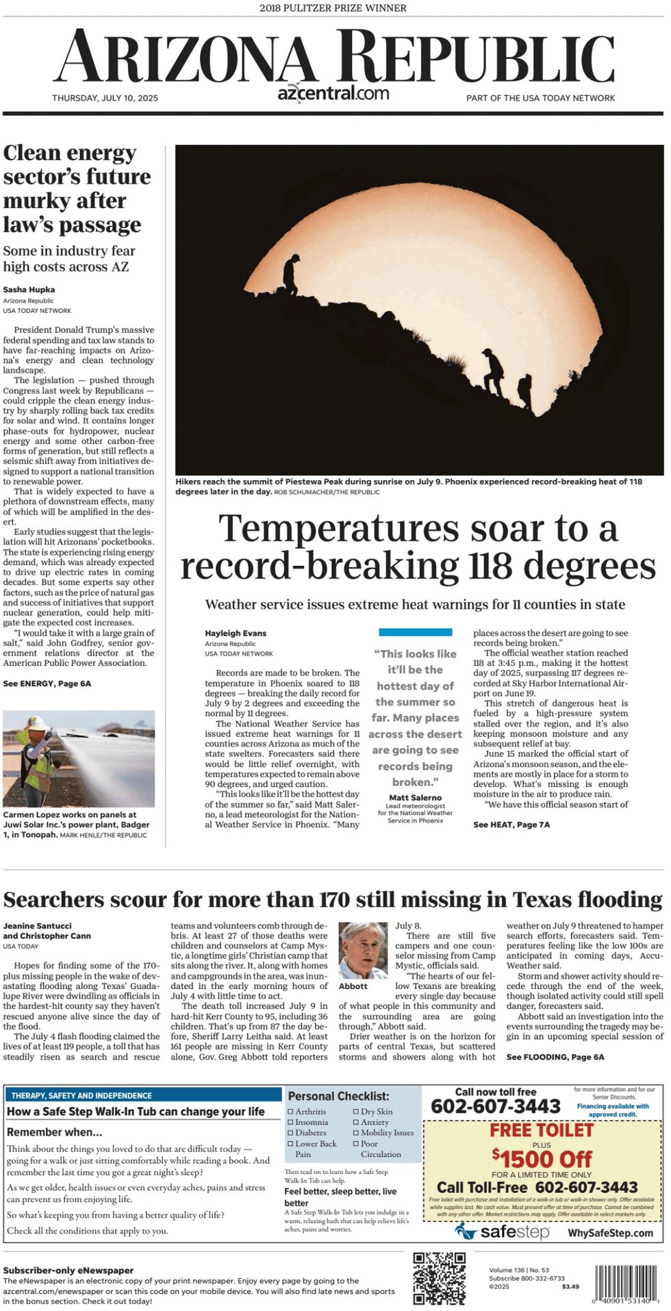 The Arizona Republic - Today's Front Page, 10/07/2025
