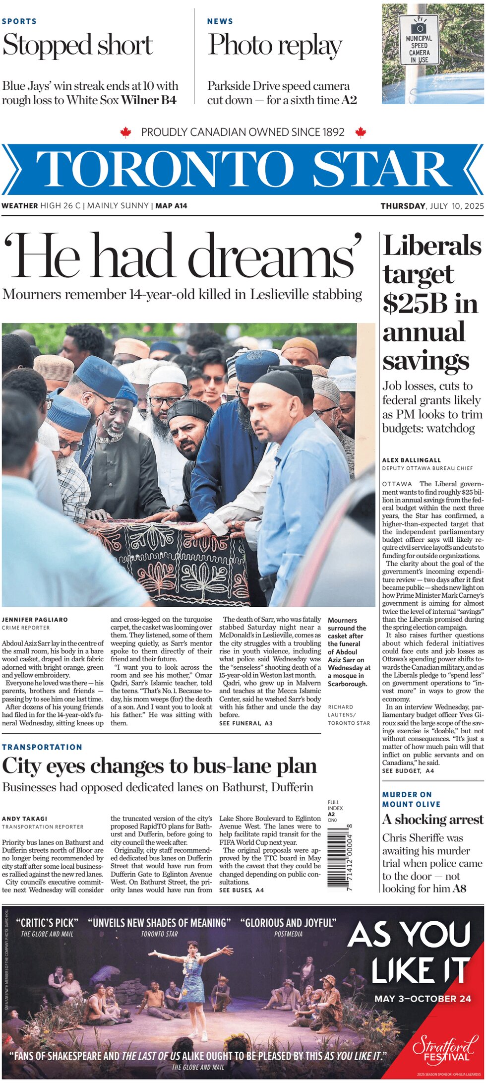 Toronto Star - Today's Front Page, 10/07/2025