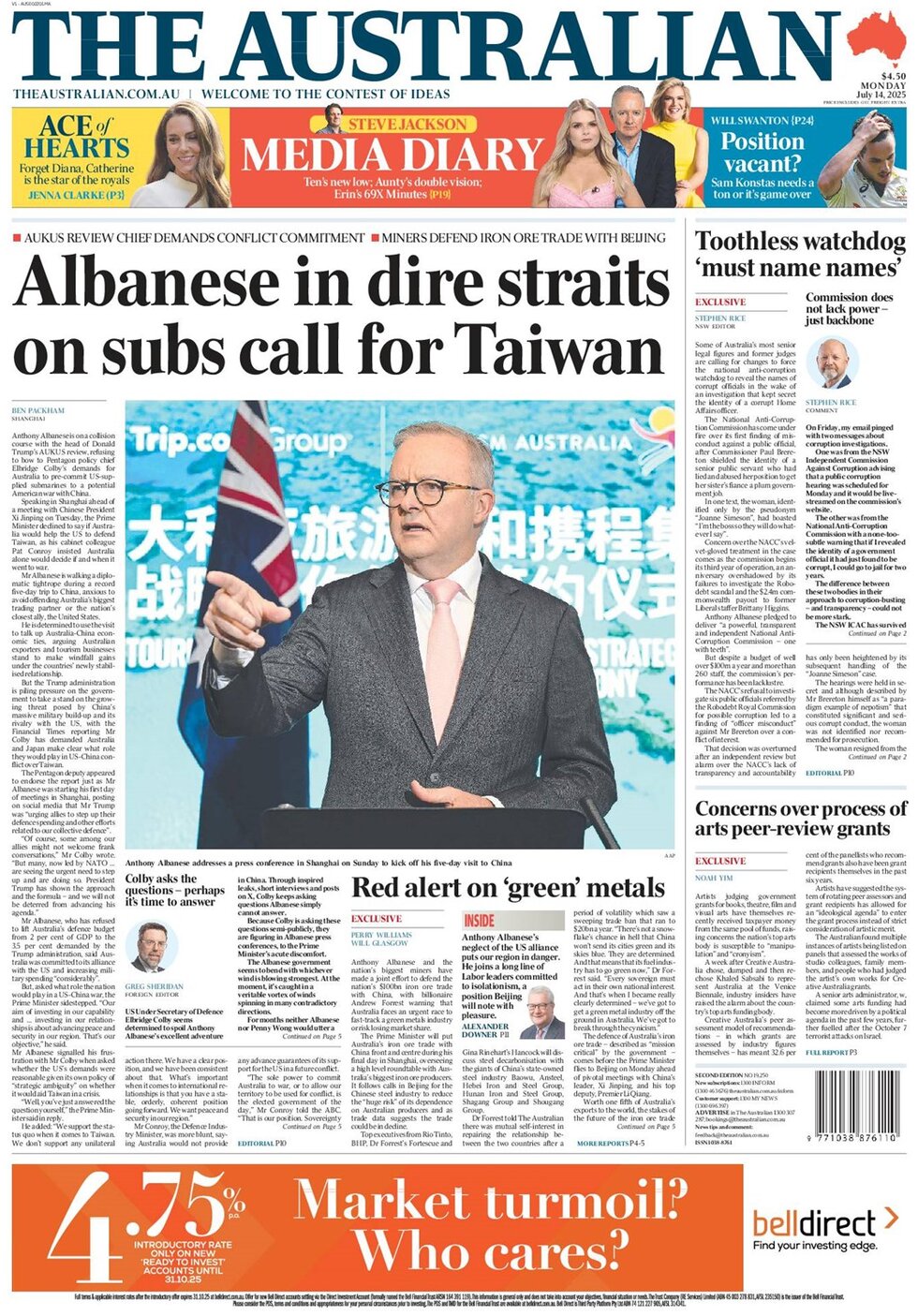 The Australian - Today's Front Page, 14/07/2025