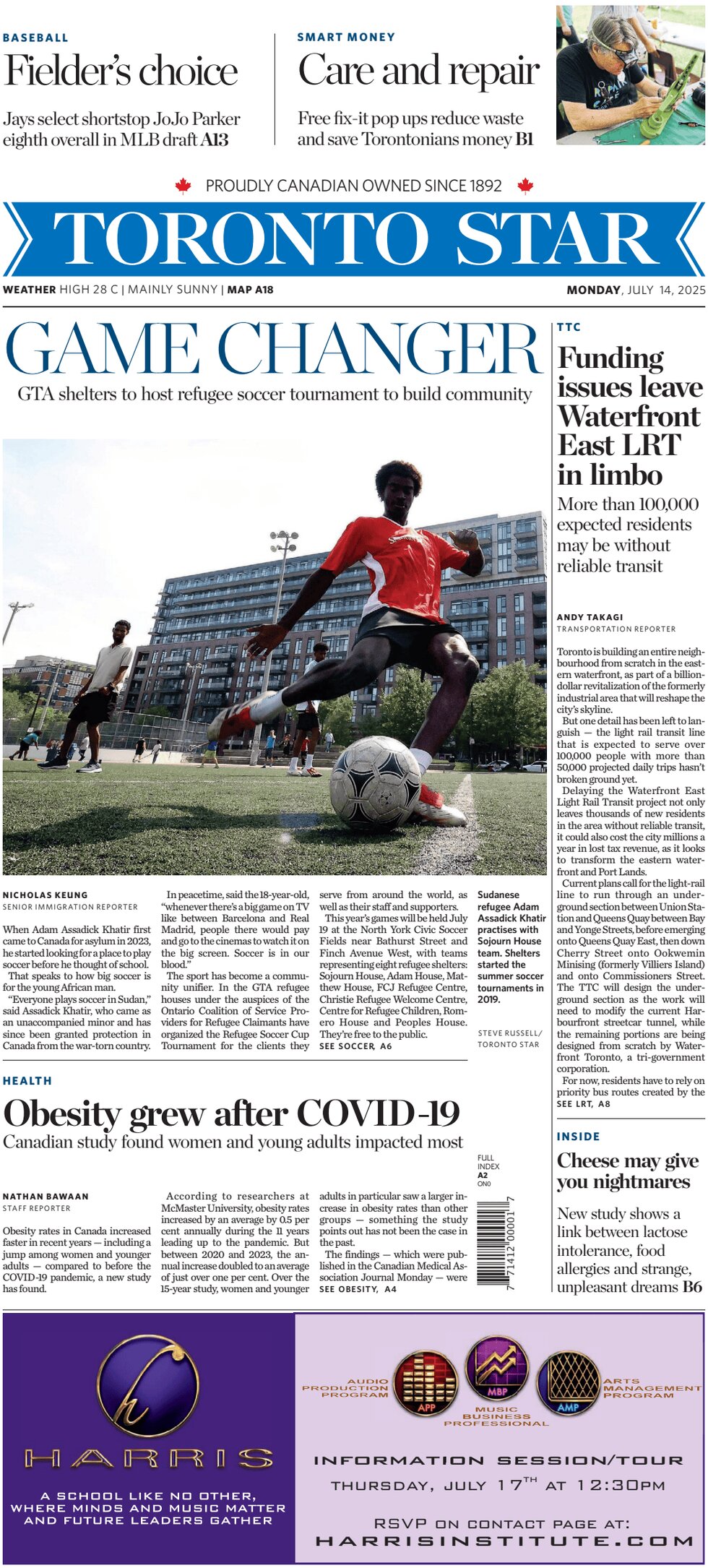 Toronto Star - Today's Front Page, 14/07/2025