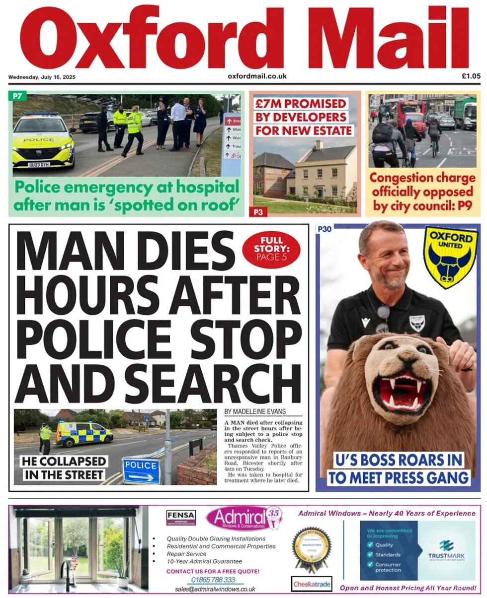 Oxford Mail - Today's Front Page, 16/07/2025