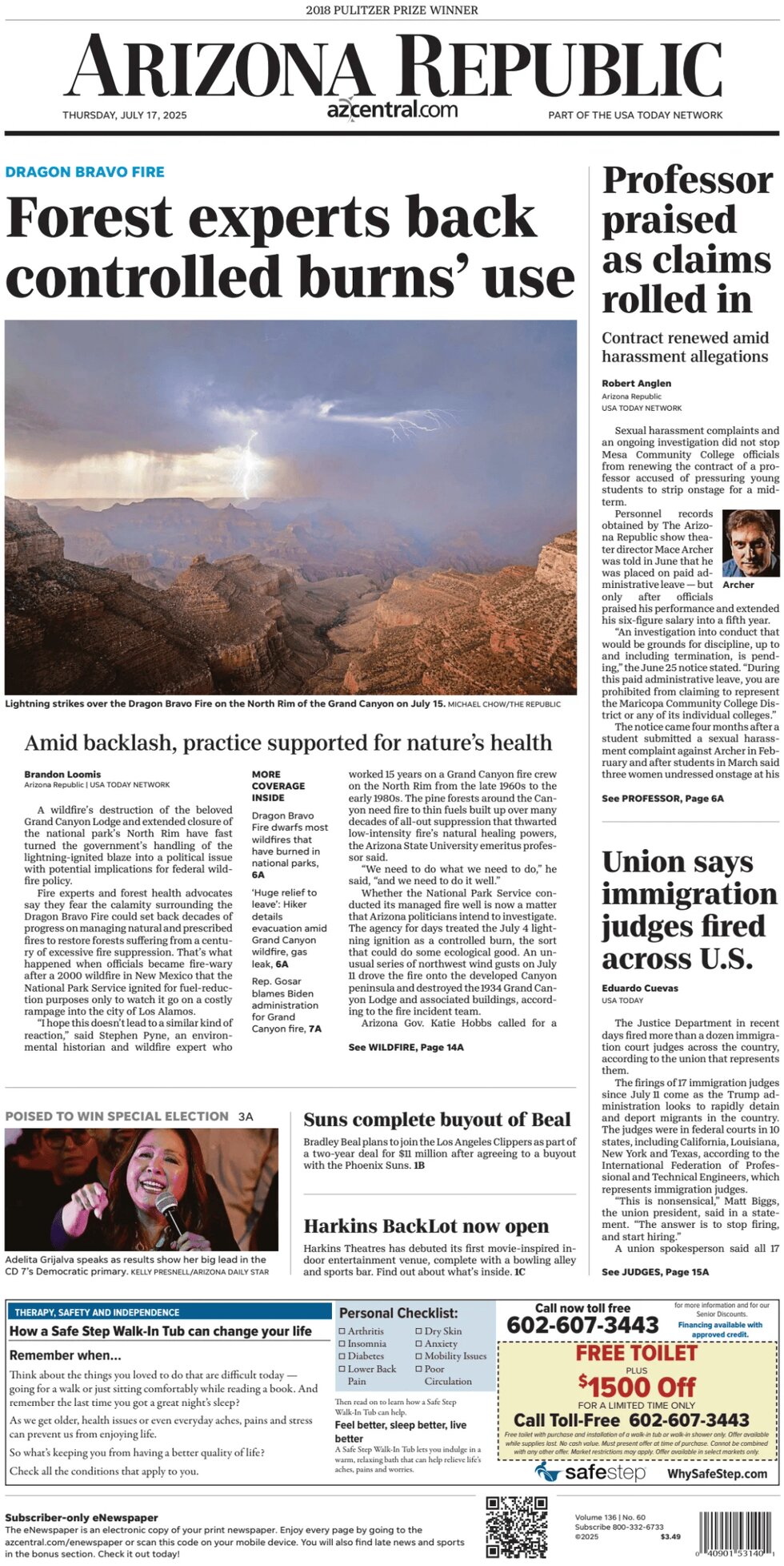 The Arizona Republic - Today's Front Page, 17/07/2025