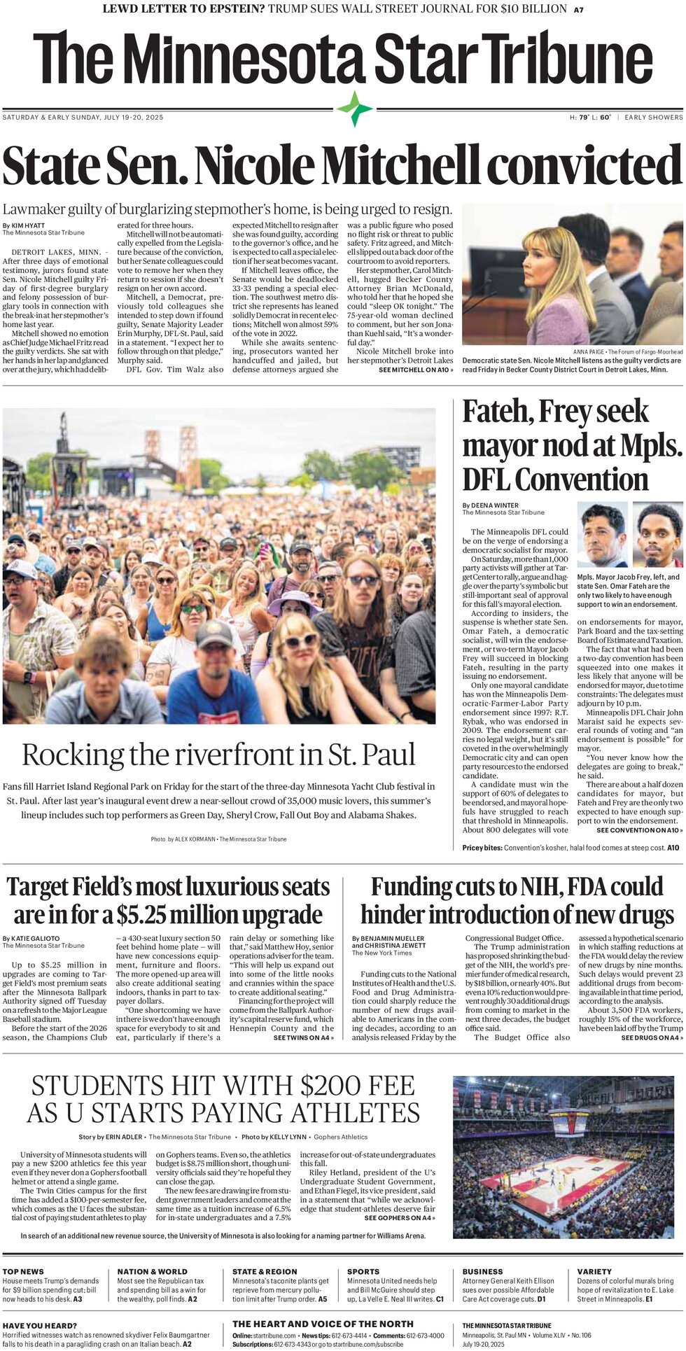 The Minnesota Star Tribune - Today's Front Page, 19/07/2025