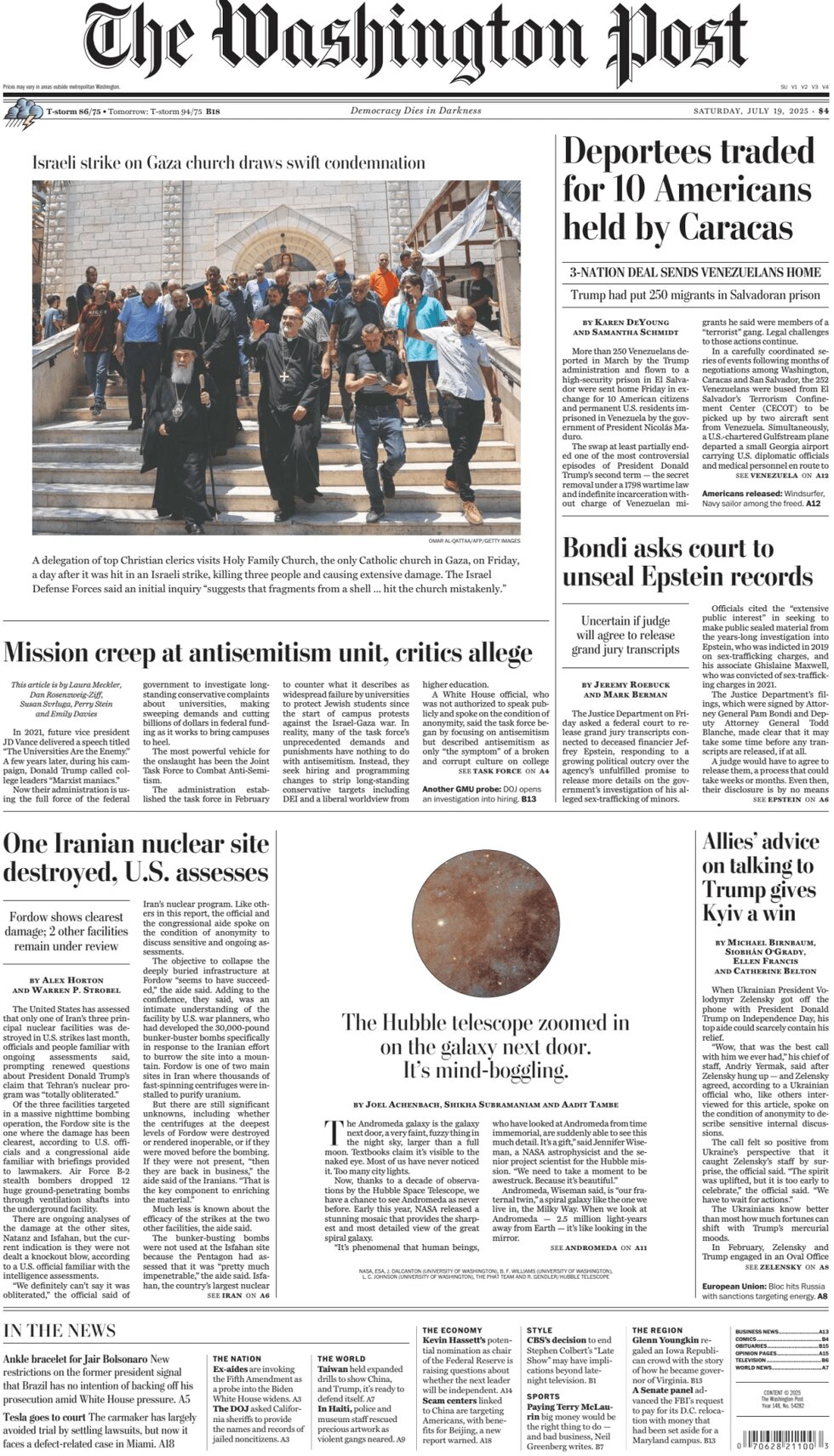 The Washington Post - Today's Front Page, 19/07/2025