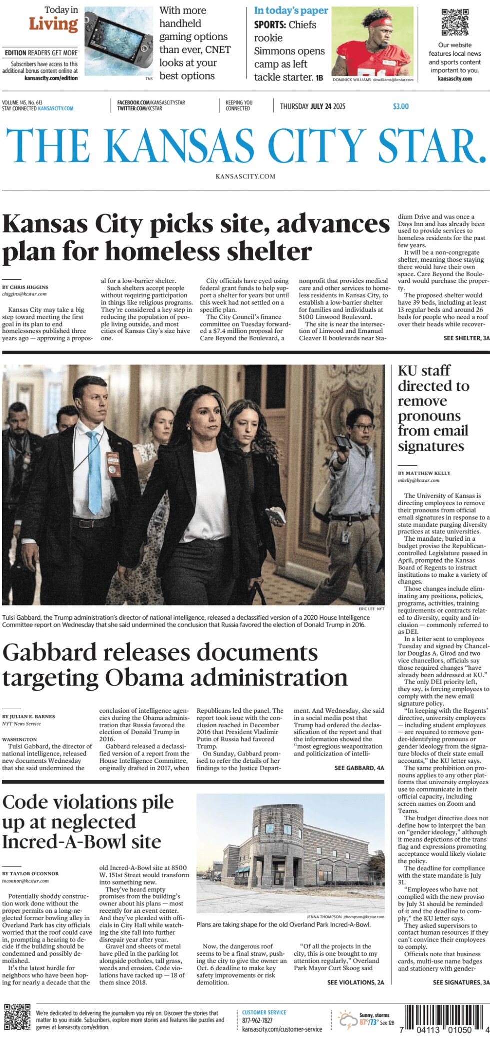 The Kansas City Star - Today's Front Page, 24/07/2025