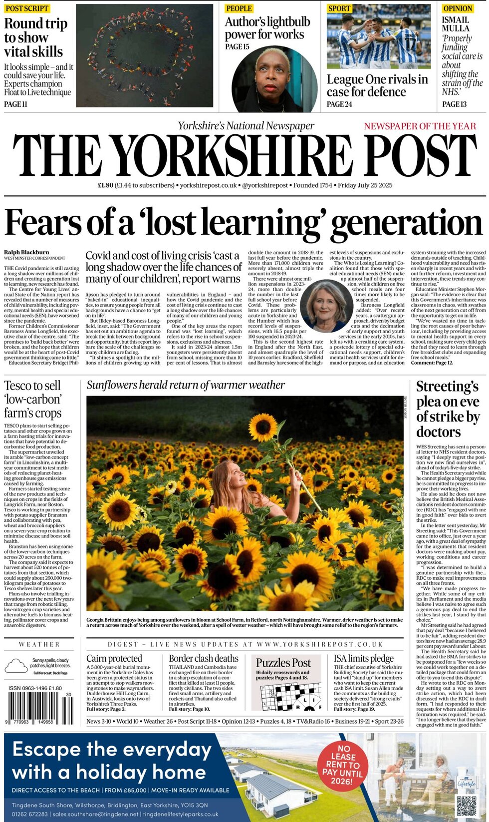 The Yorkshire Post - Today's Front Page, 25/07/2025