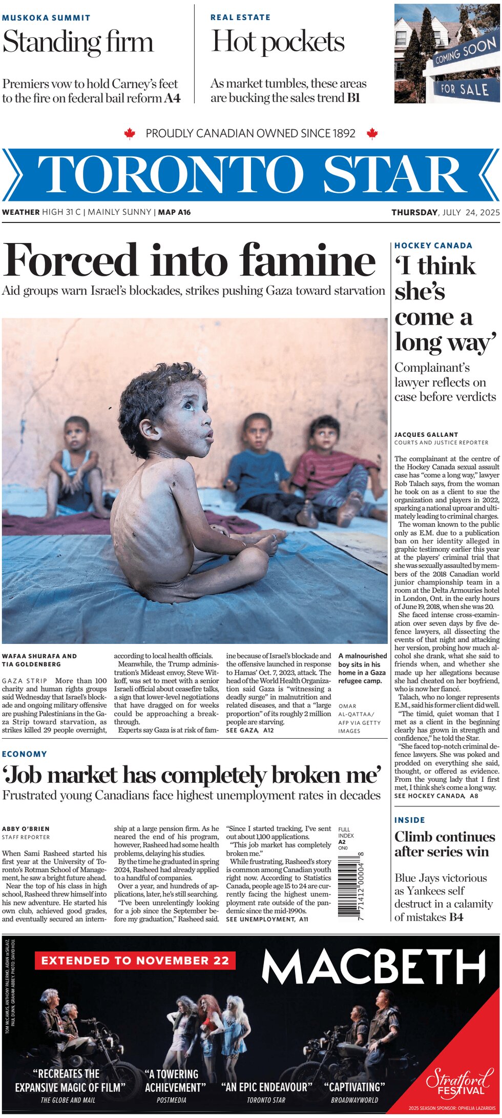 Toronto Star - Today's Front Page, 24/07/2025