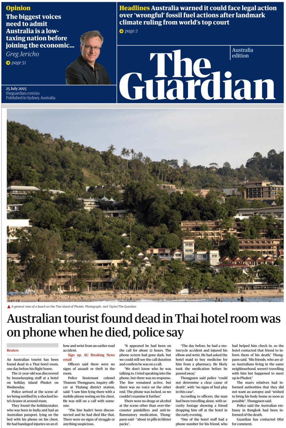 The Guardian Australia - Today's Front Page, 25/07/2025