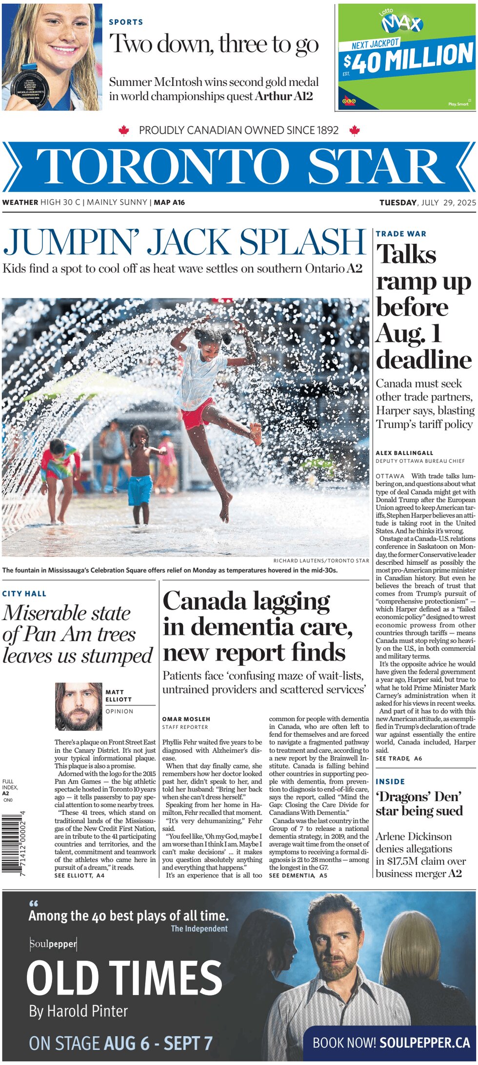 Toronto Star - Today's Front Page, 29/07/2025