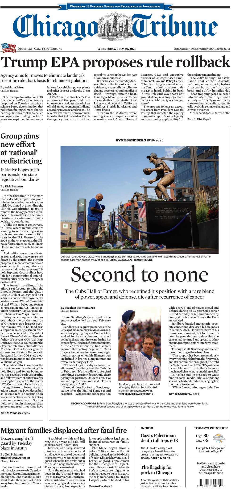 Chicago Tribune - Today's Front Page, 30/07/2025