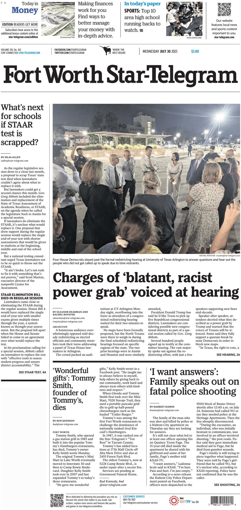 Fort Worth Star-Telegram - Today's Front Page, 30/07/2025