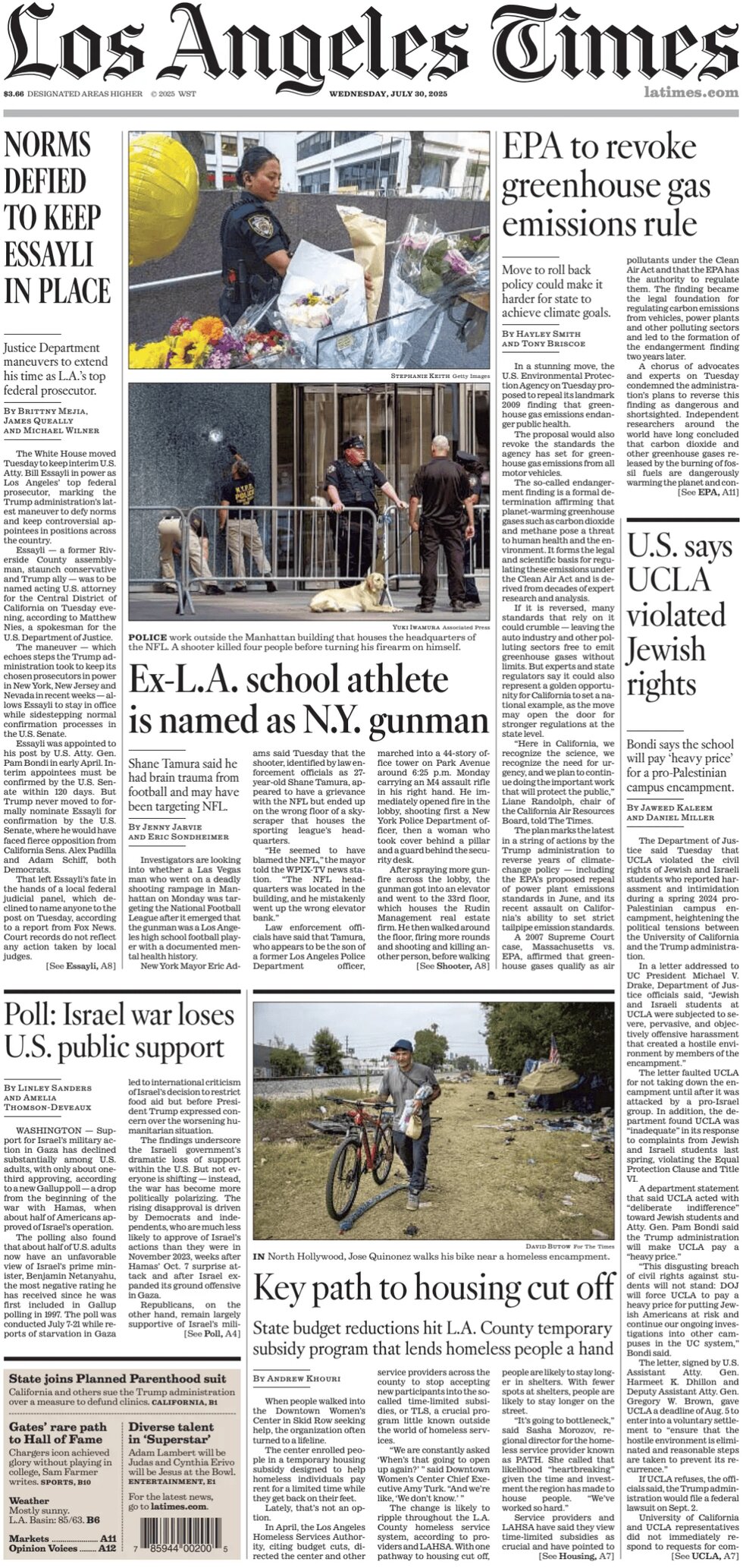 Los Angeles Times - Today's Front Page, 30/07/2025