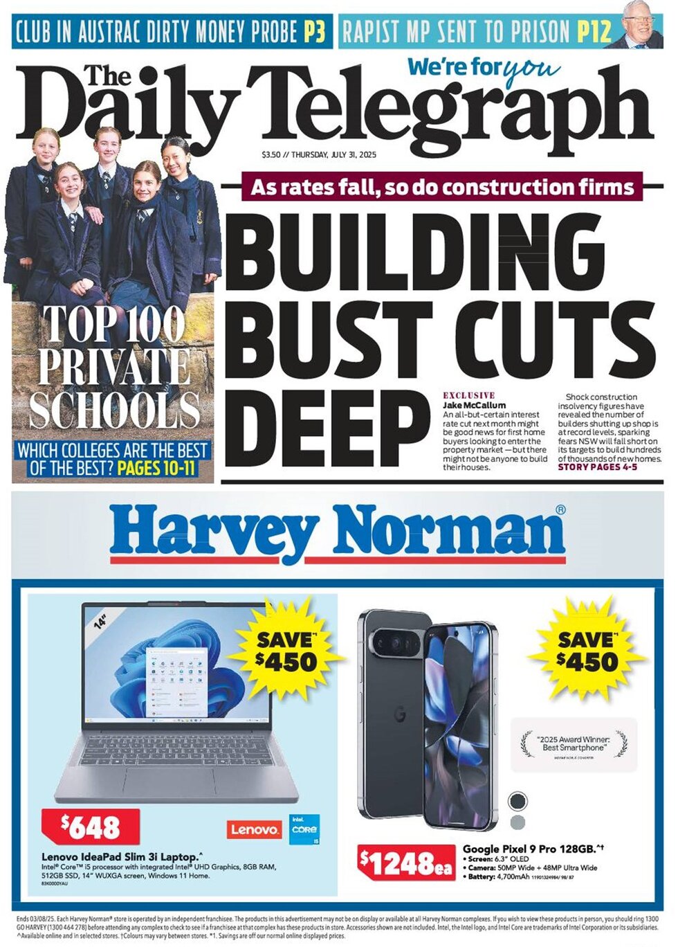 The Daily Telegraph (Sydney) - Today's Front Page, 31/07/2025