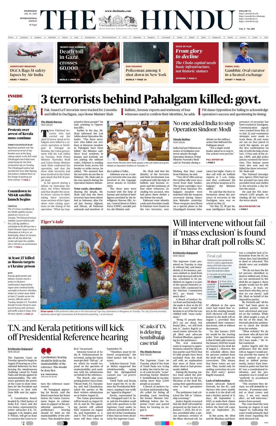 The Hindu - Today's Front Page, 30/07/2025