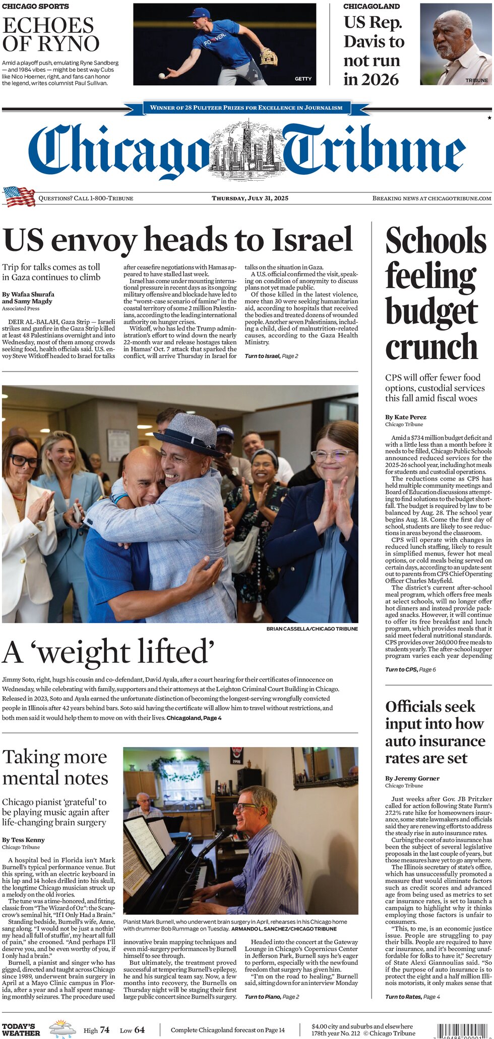 Chicago Tribune - Today's Front Page, 31/07/2025