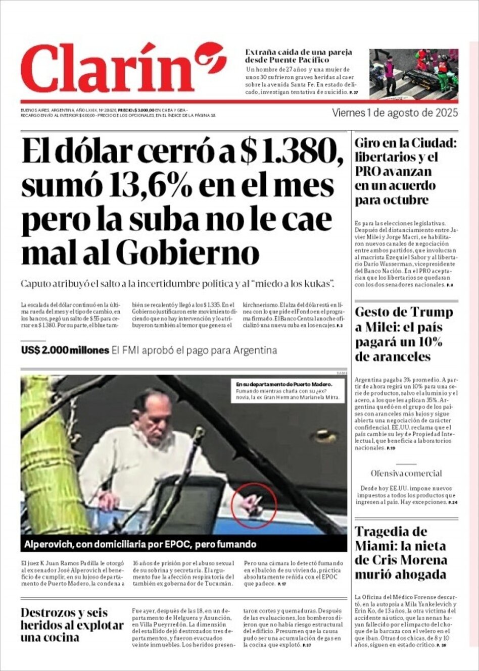 Clarín - Today's Front Page, 01/08/2025