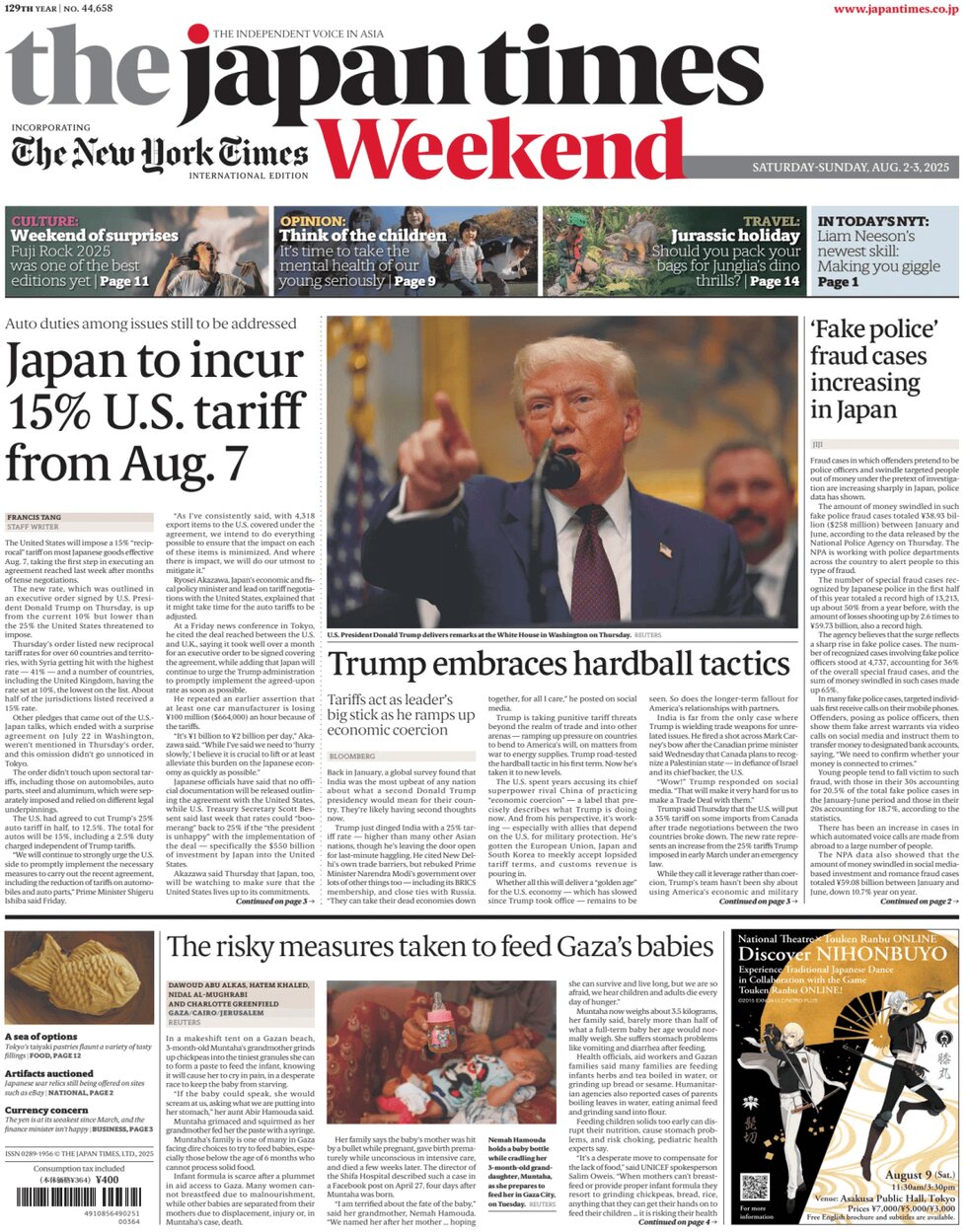 The Japan Times - Today's Front Page, 03/08/2025