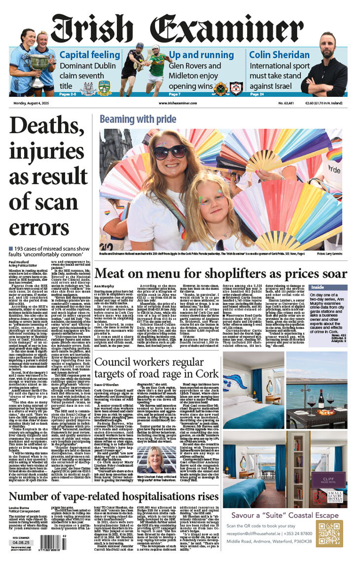 Irish Examiner - Today's Front Page, 04/08/2025