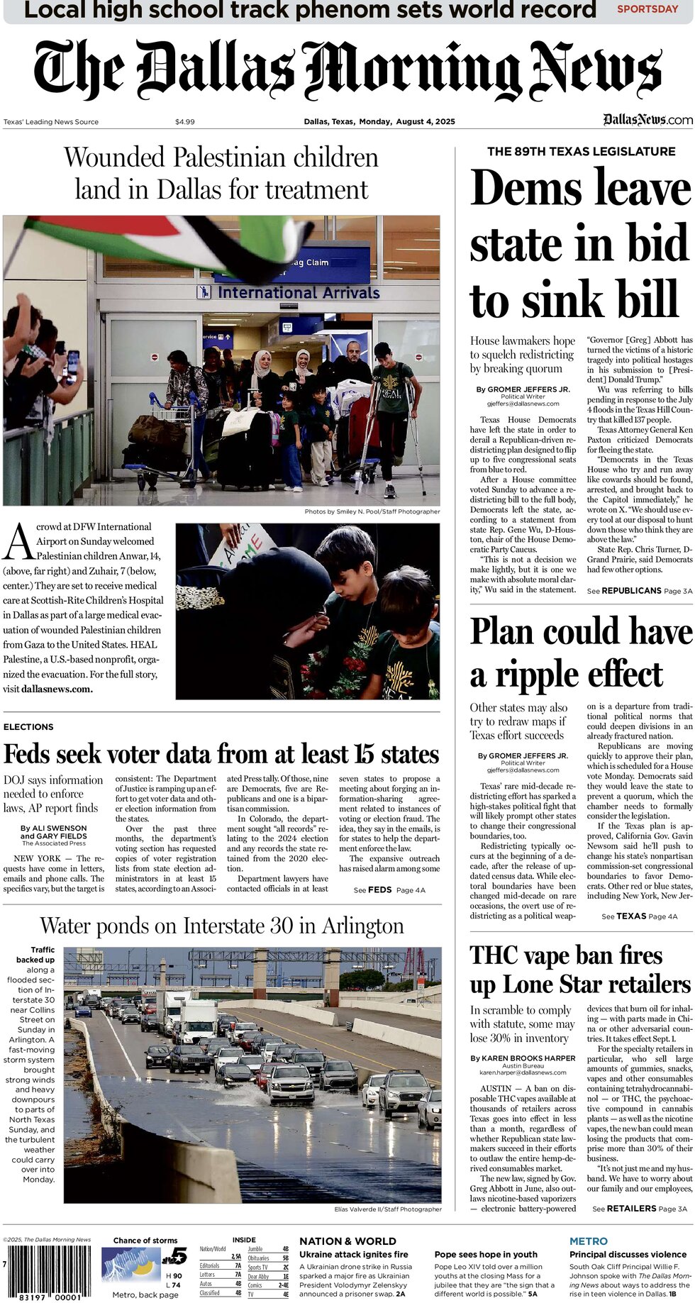The Dallas Morning News - Today's Front Page, 04/08/2025