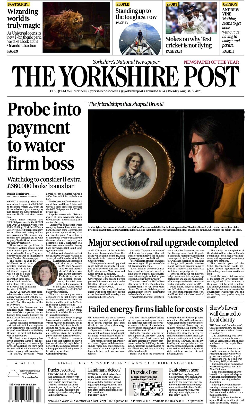 The Yorkshire Post - Today's Front Page, 05/08/2025