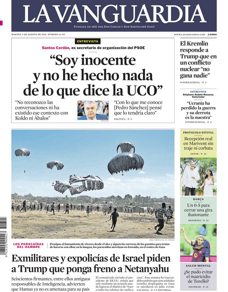 La Vanguardia - Today's Front Page, 05/08/2025