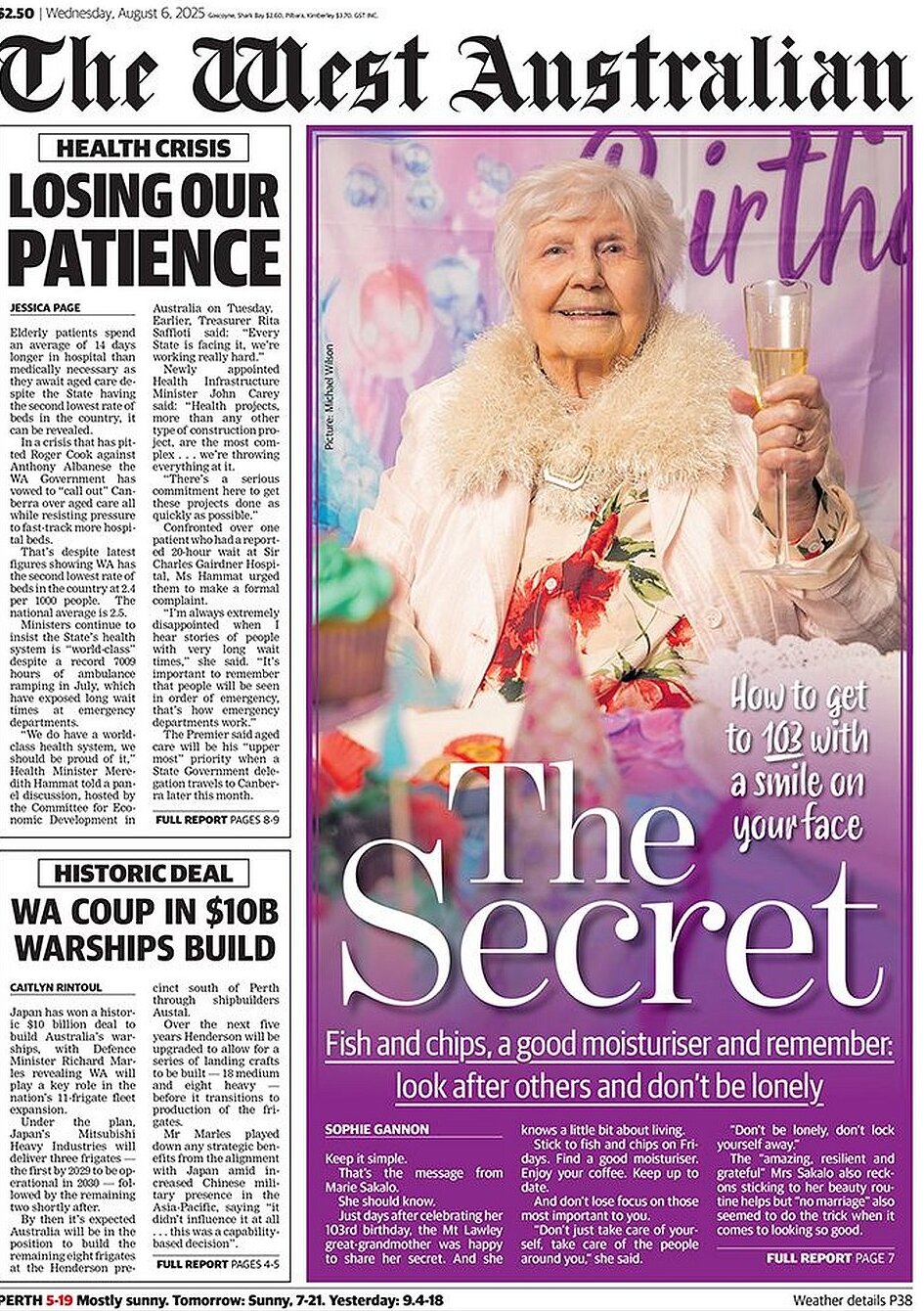 The West Australian - Today's Front Page, 06/08/2025
