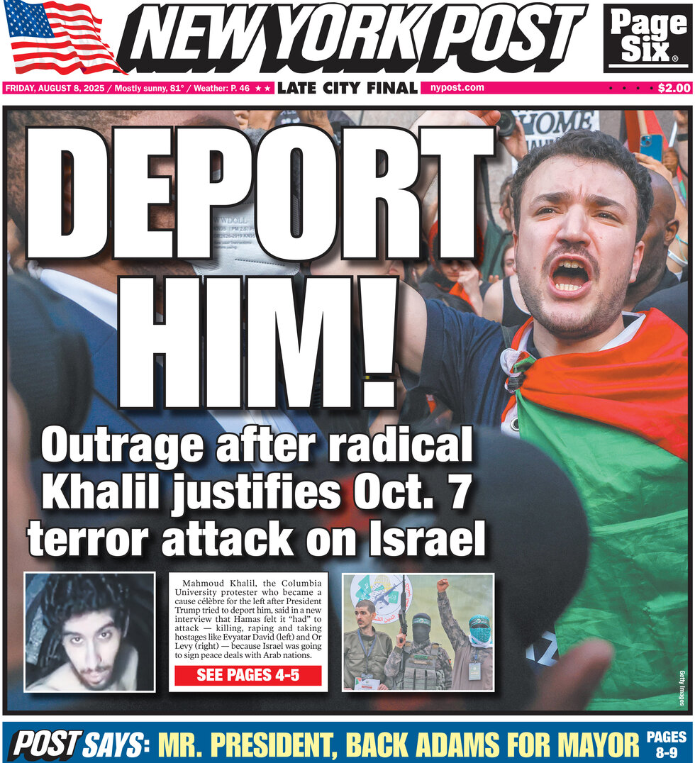 New York Post - Today's Front Page, 08/08/2025