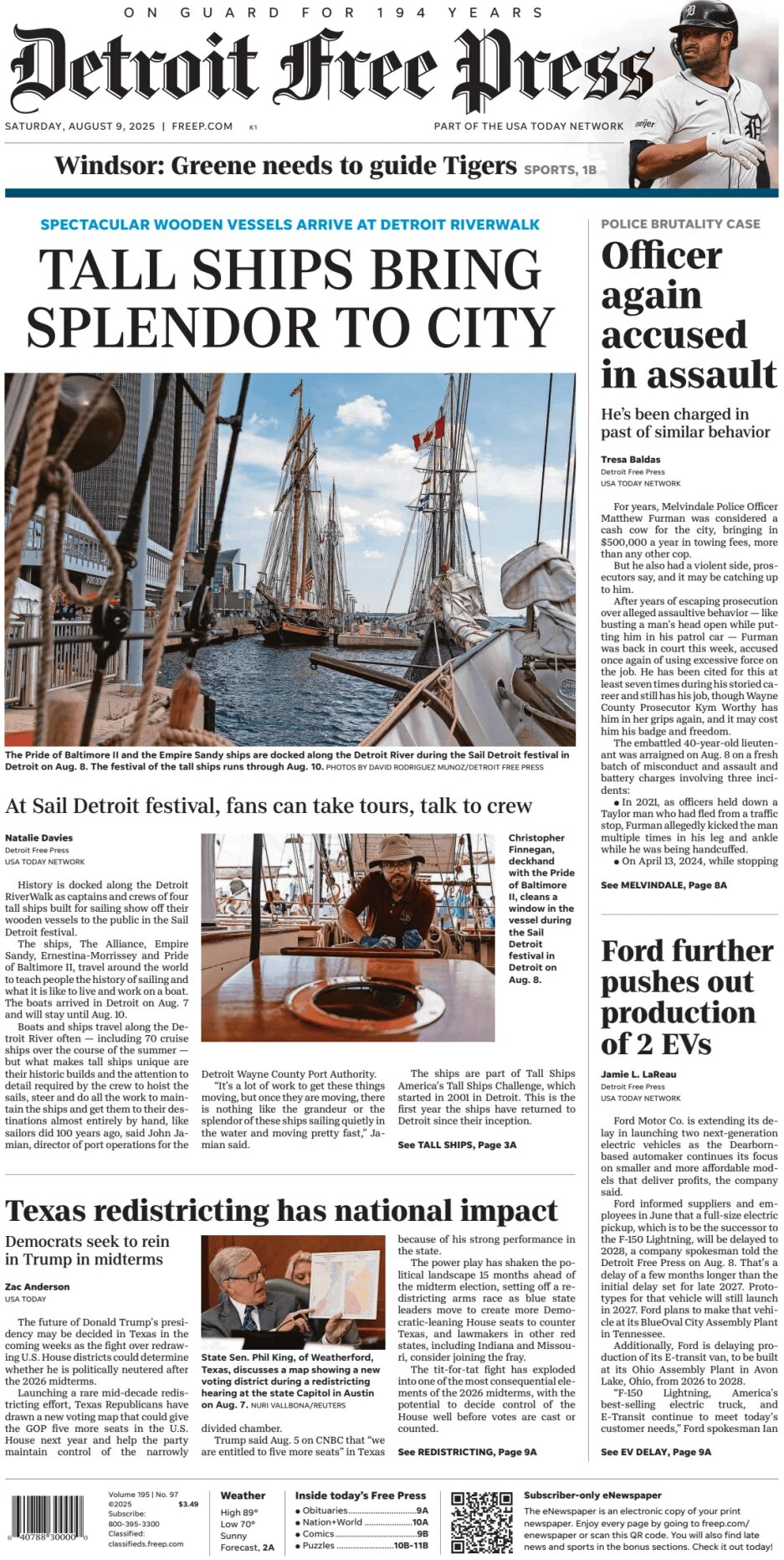 Detroit Free Press - Today's Front Page, 09/08/2025
