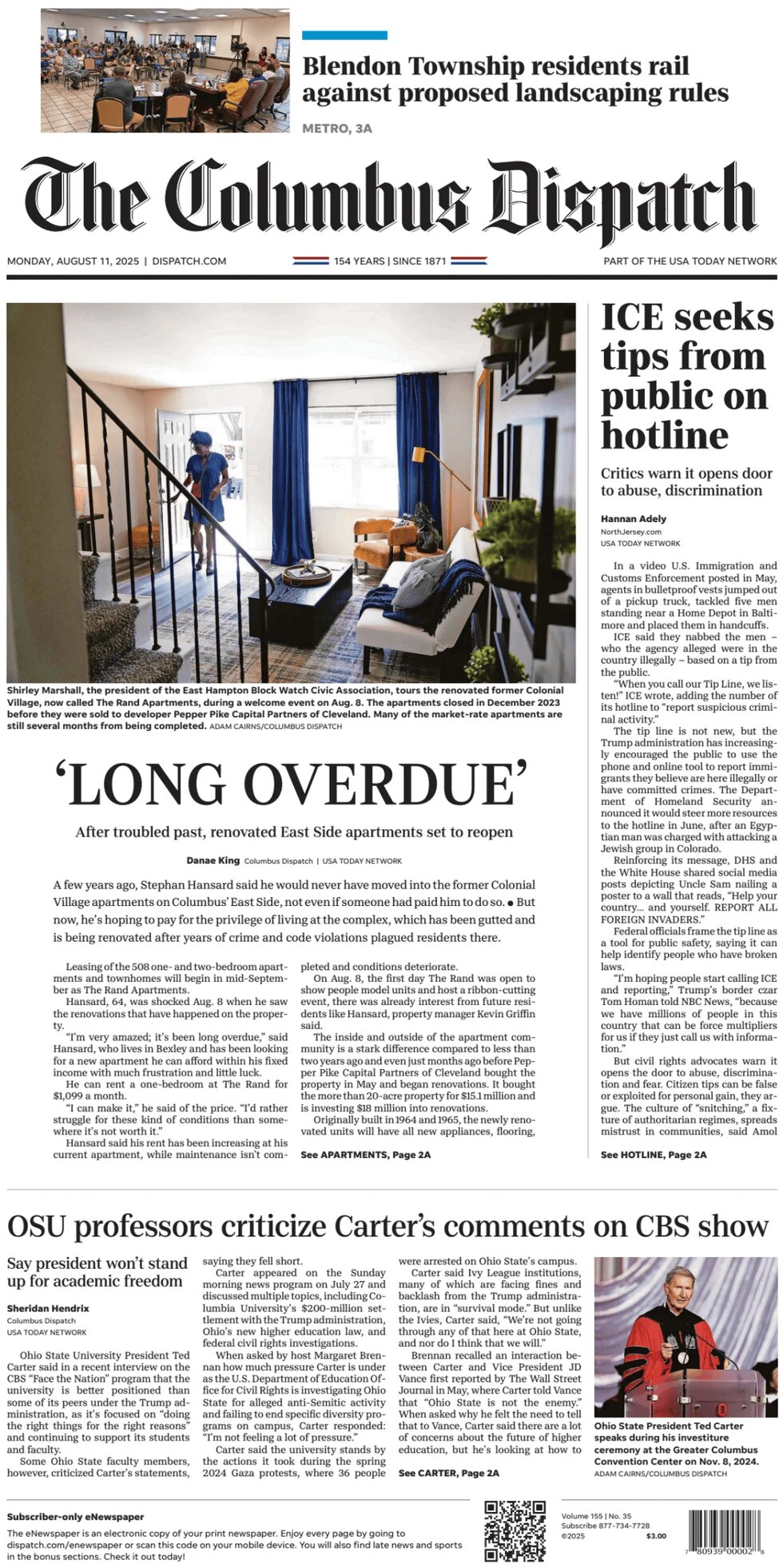 The Columbus Dispatch - Today's Front Page, 11/08/2025