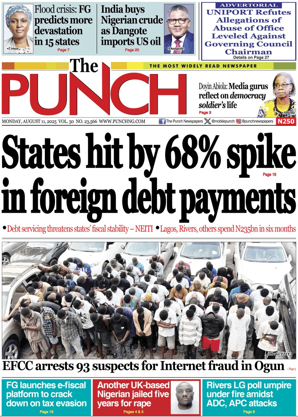 The Punch - Today's Front Page, 11/08/2025