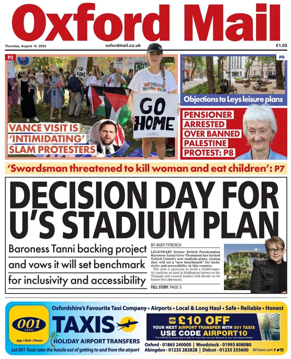Oxford Mail - Today's Front Page, 14/08/2025