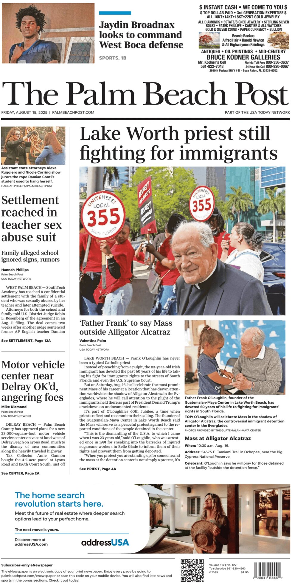 The Palm Beach Post - Today's Front Page, 15/08/2025