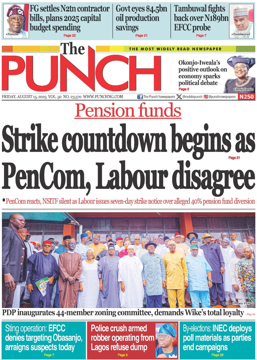 The Punch - Today's Front Page, 15/08/2025