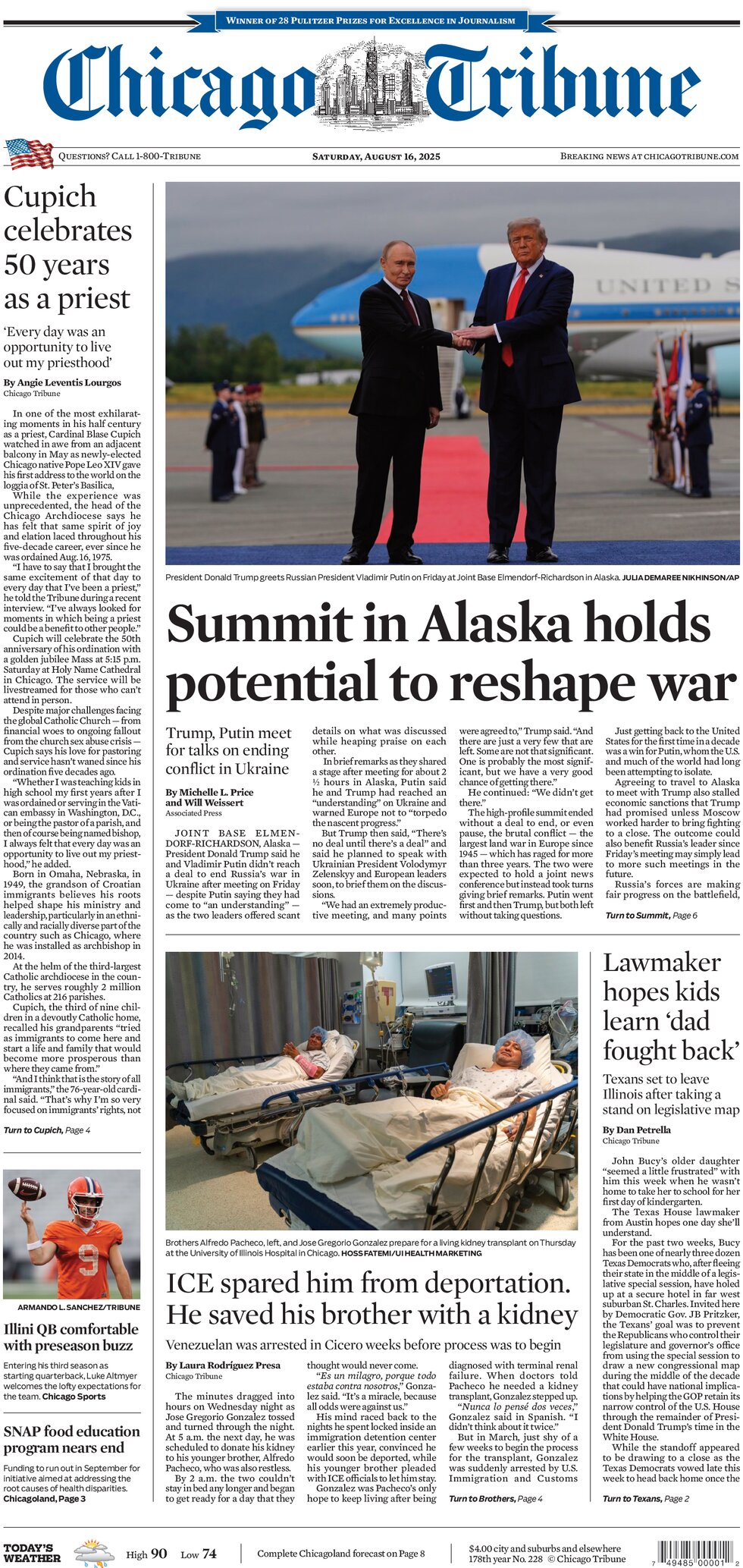 Chicago Tribune - Today's Front Page, 16/08/2025
