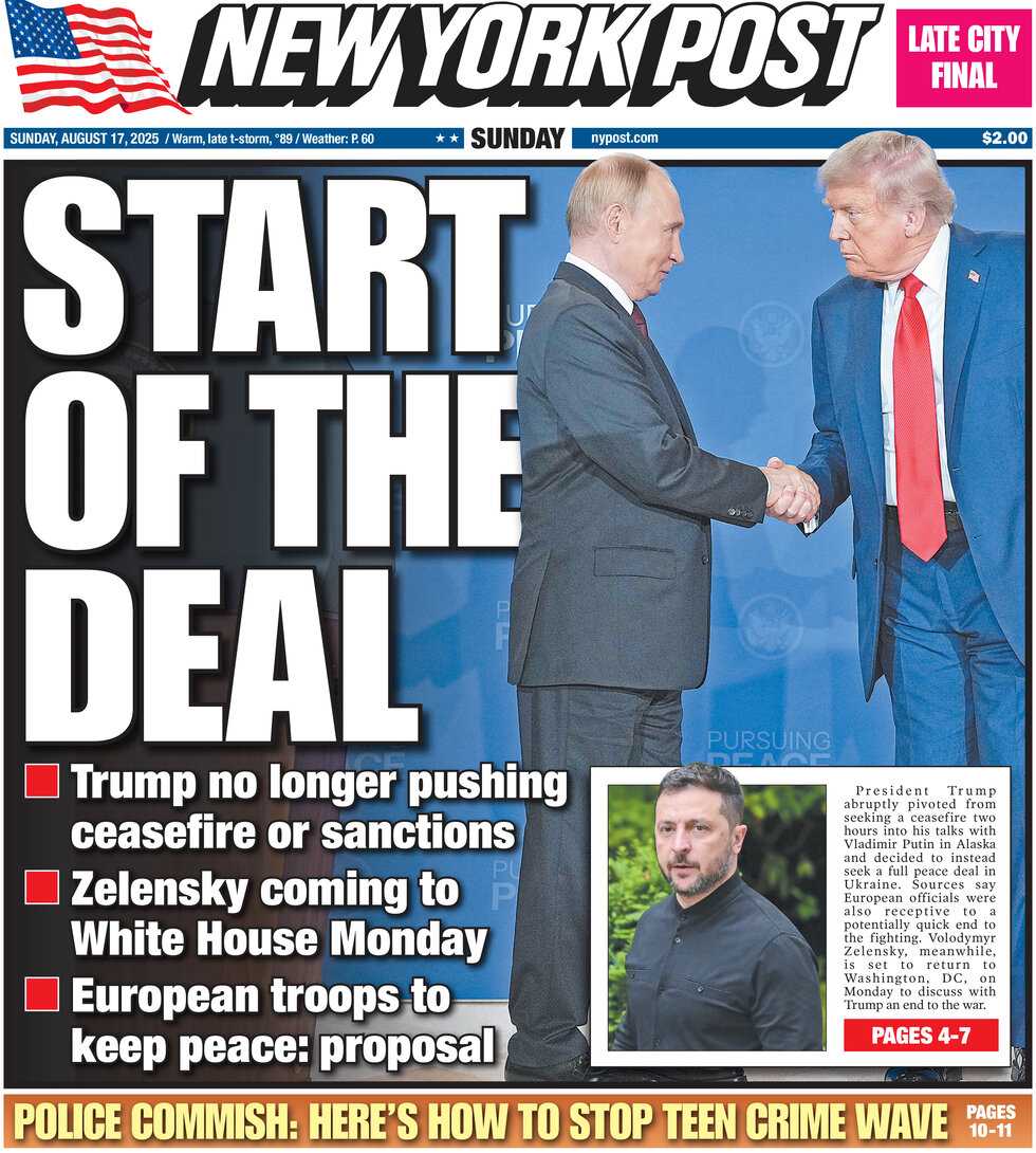 New York Post - Today's Front Page, 17/08/2025