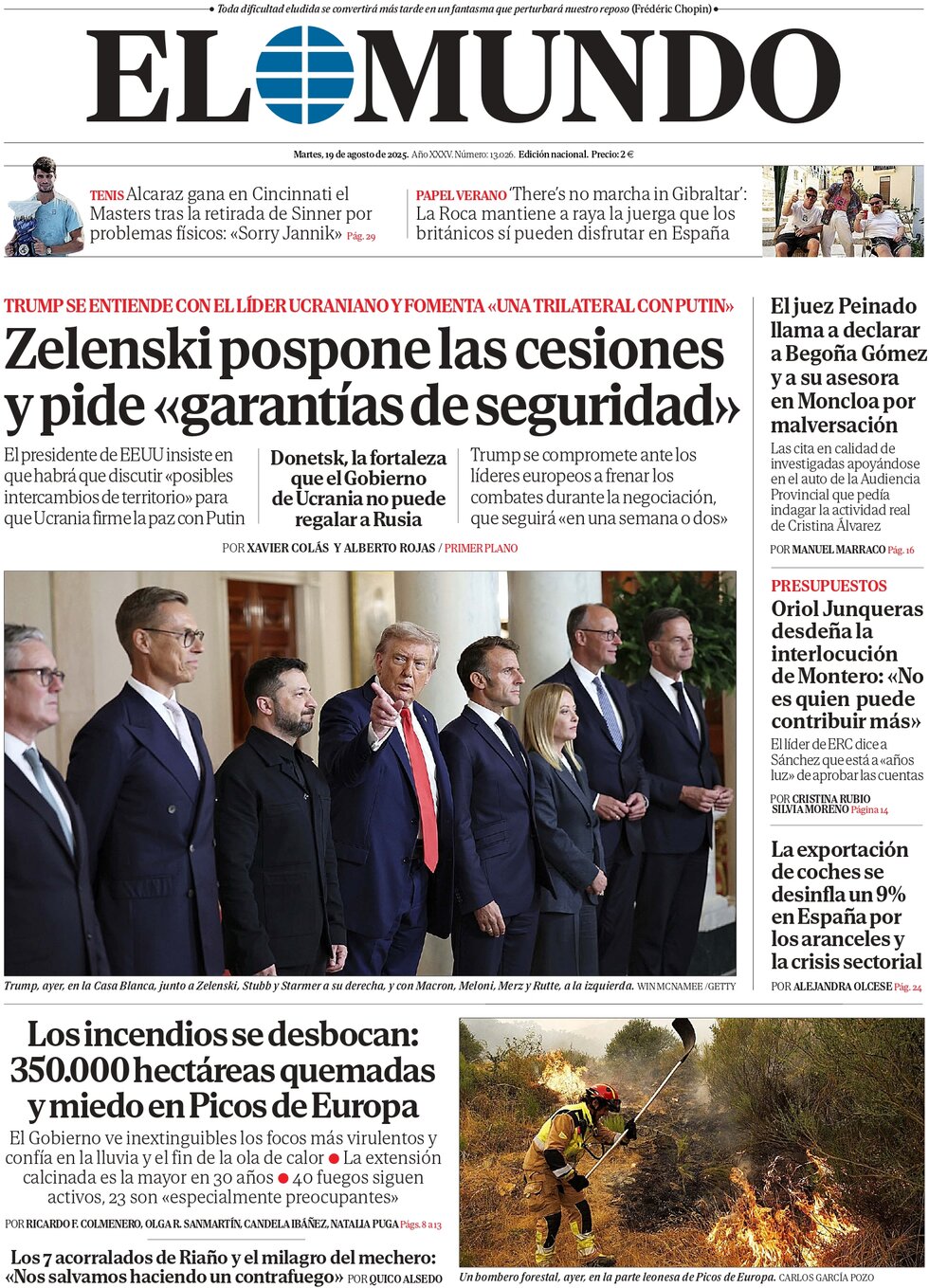 El Mundo - Today's Front Page, 19/08/2025