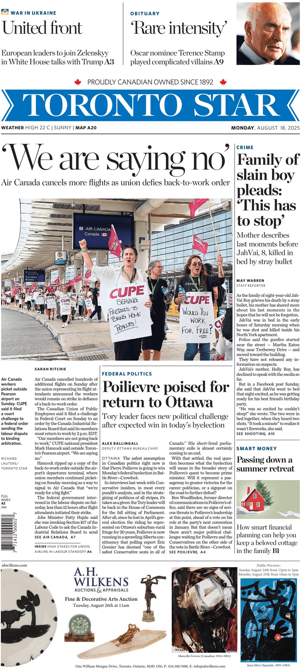 Toronto Star - Today's Front Page, 18/08/2025