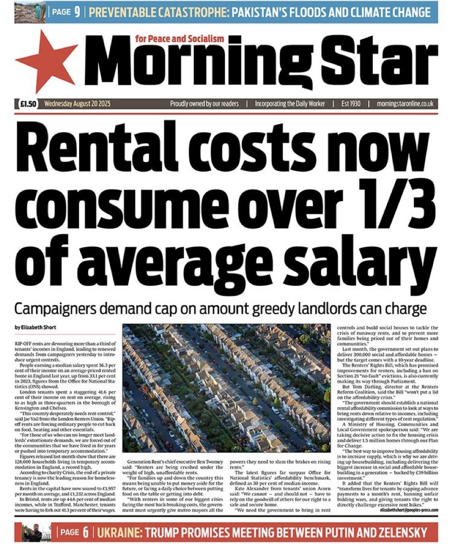 Morning Star - Today's Front Page, 20/08/2025