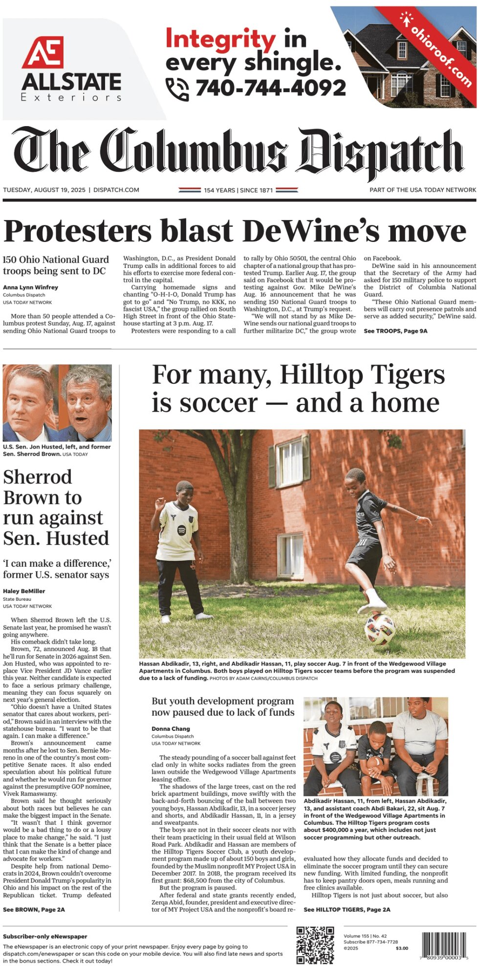 The Columbus Dispatch - Today's Front Page, 19/08/2025