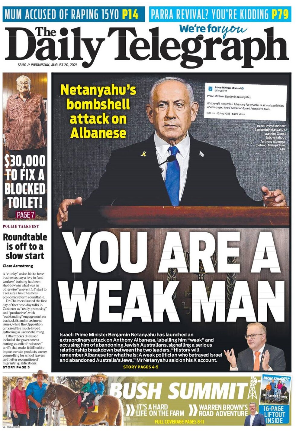 The Daily Telegraph (Sydney) - Today's Front Page, 20/08/2025