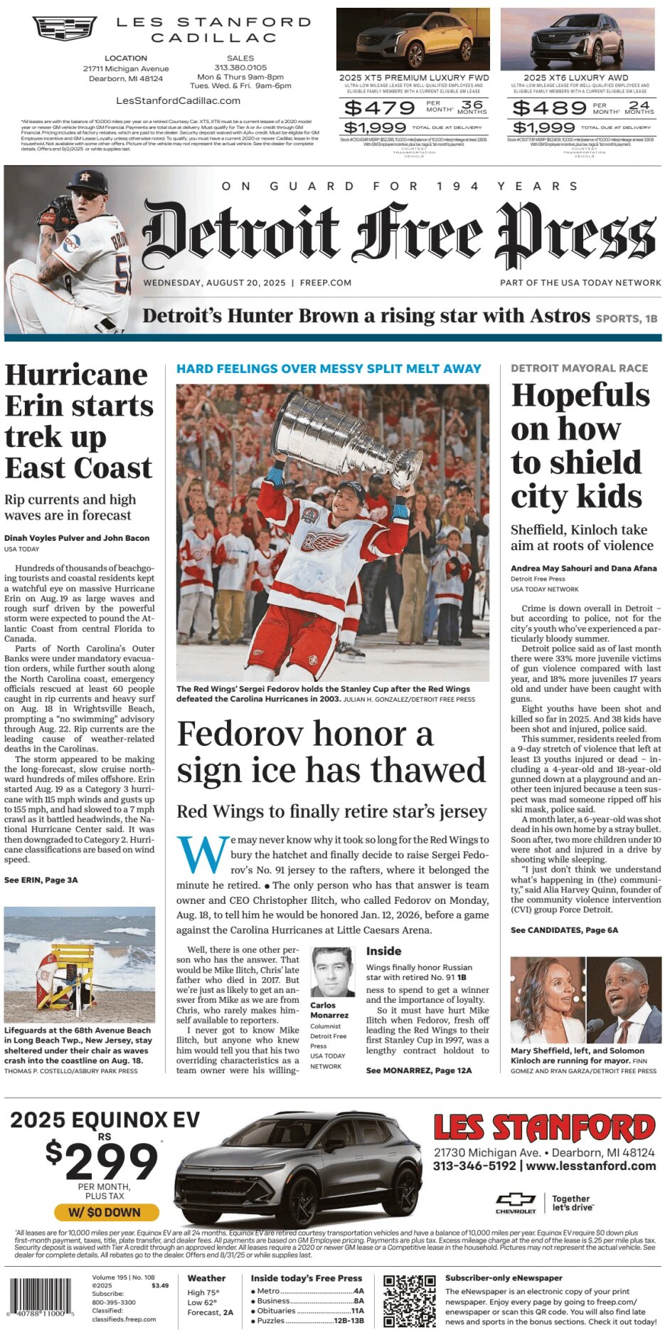 Detroit Free Press - Today's Front Page, 20/08/2025
