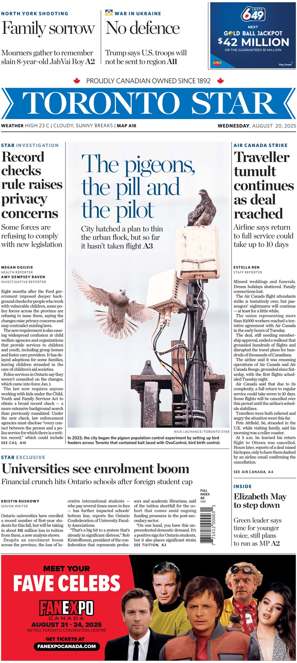 Toronto Star - Today's Front Page, 20/08/2025