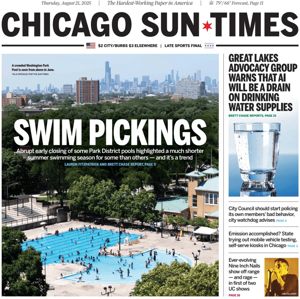 Chicago Sun-Times - Today's Front Page, 21/08/2025