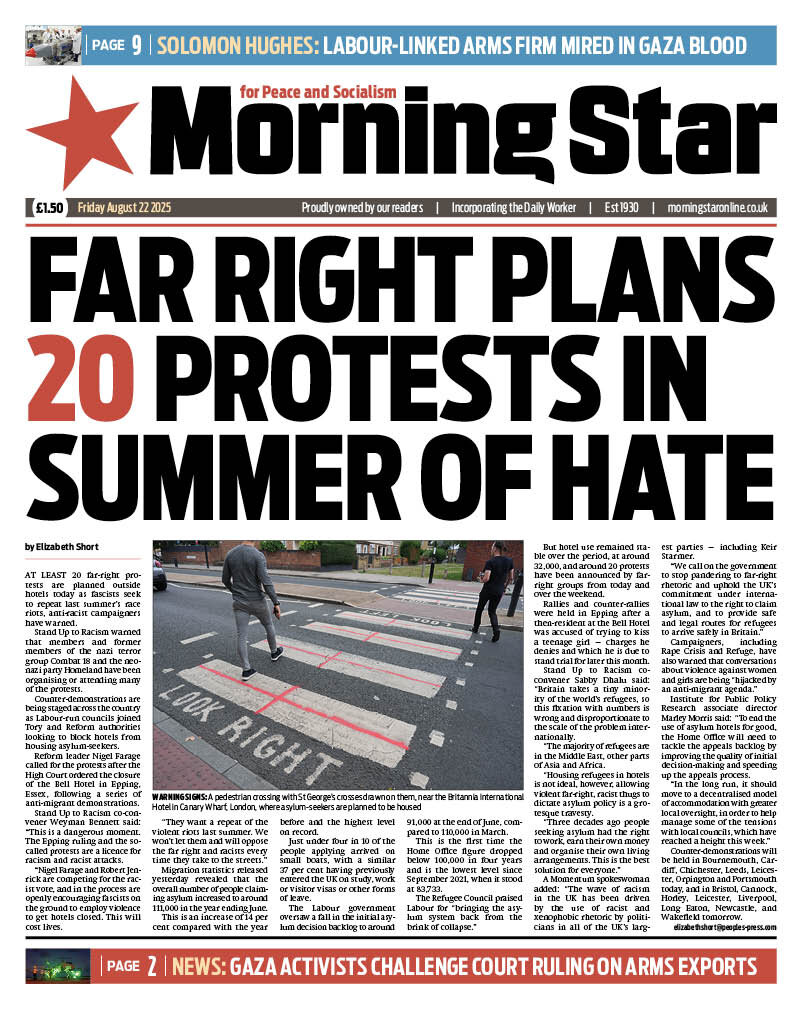Morning Star - Today's Front Page, 22/08/2025