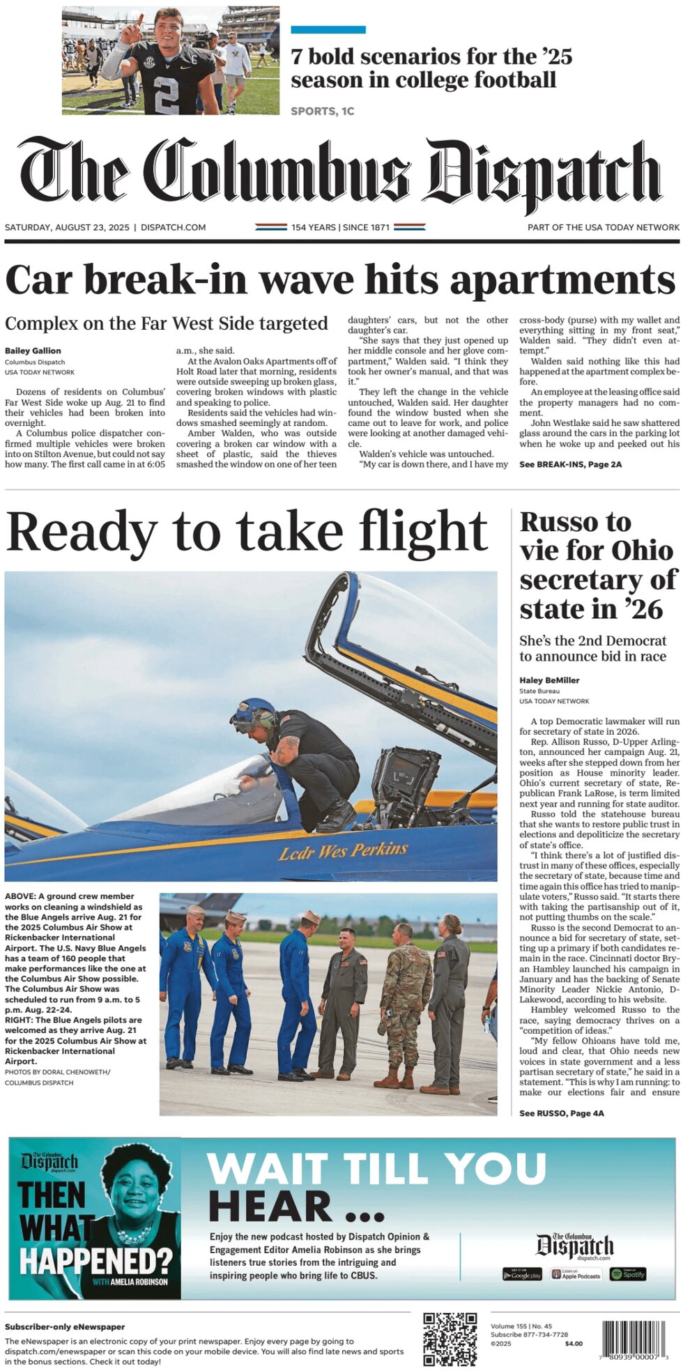 The Columbus Dispatch - Today's Front Page, 23/08/2025
