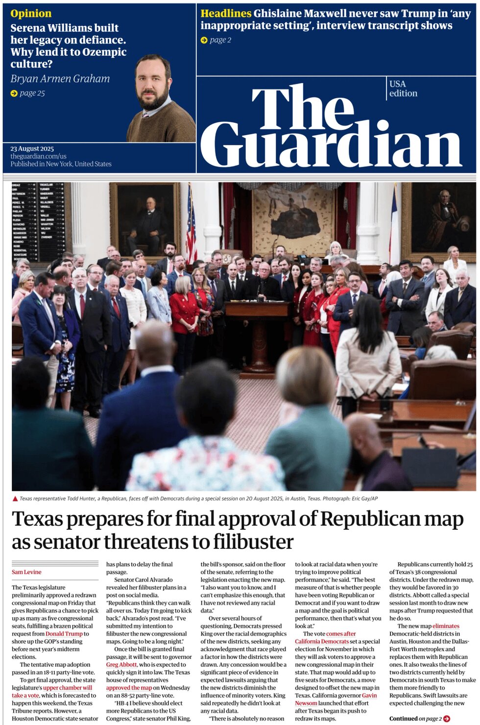 The Guardian US - Today's Front Page, 23/08/2025