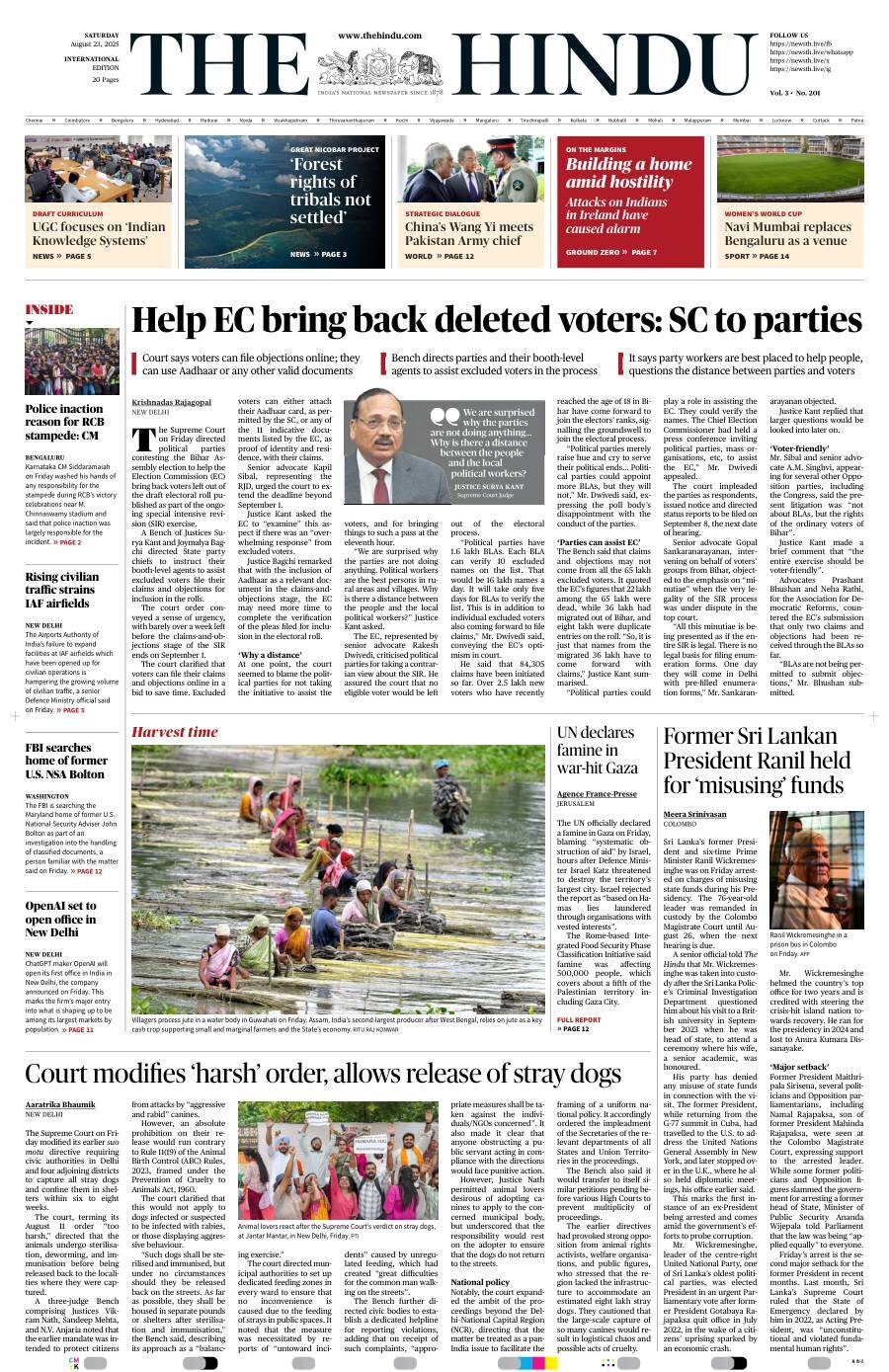 The Hindu - Today's Front Page, 23/08/2025